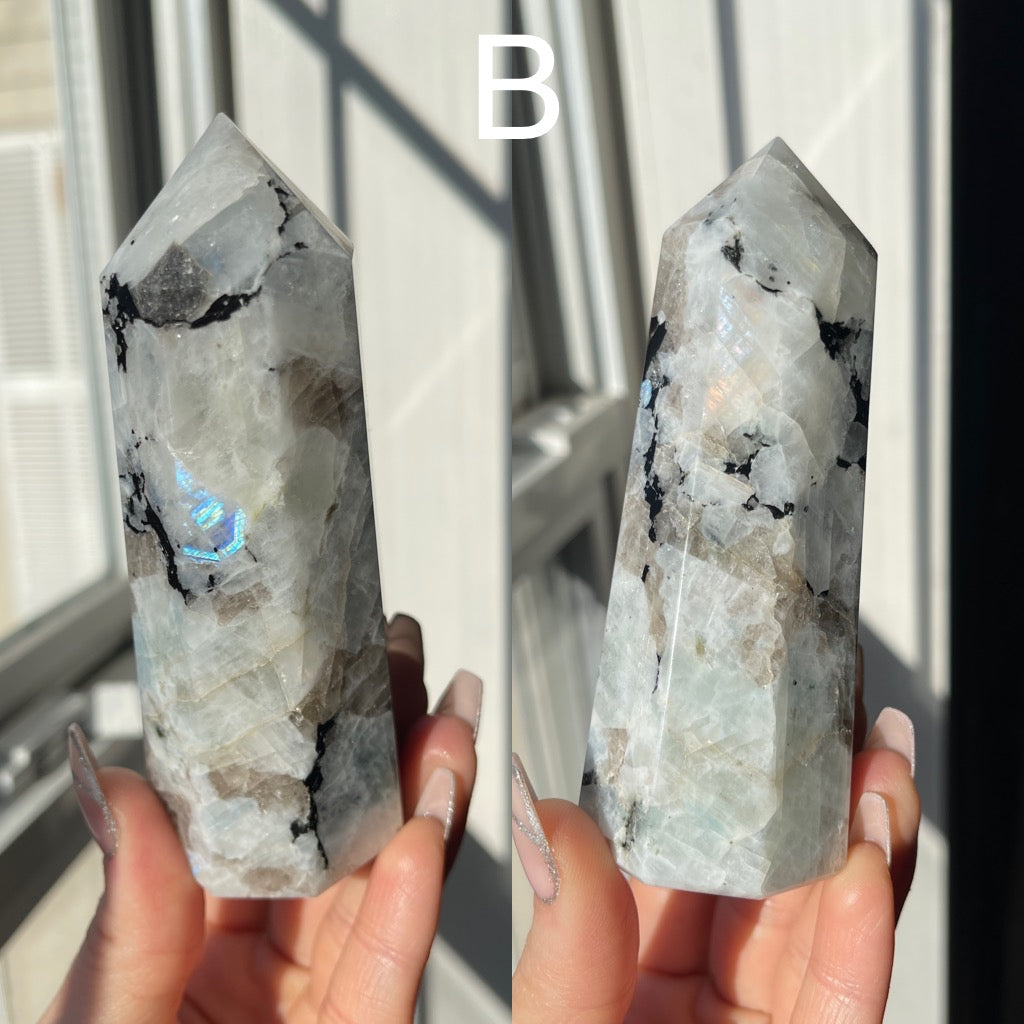 Flashy Rainbow Moonstone Towers – Cosmic Geology Crystals