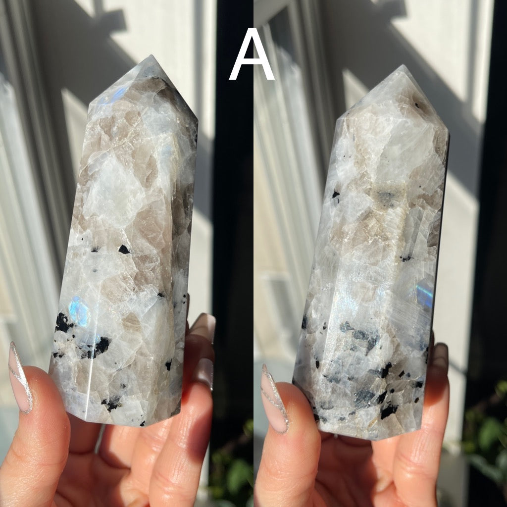 Flashy Rainbow Moonstone Towers – Cosmic Geology Crystals