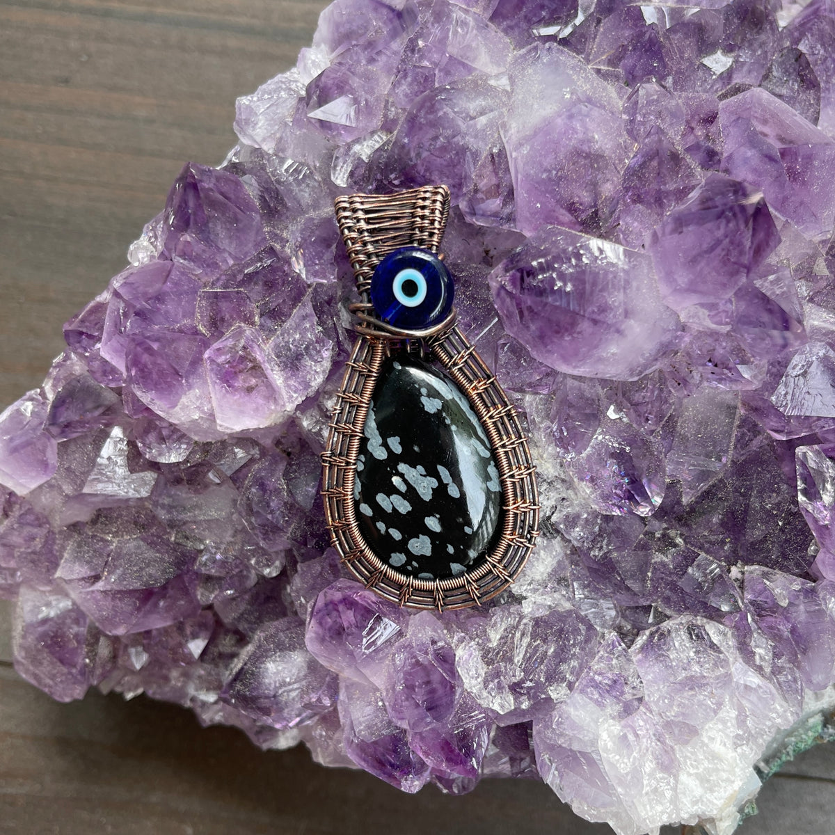 Snowflake Obsidian Evil Eye Pendant – Cosmic Geology Crystals