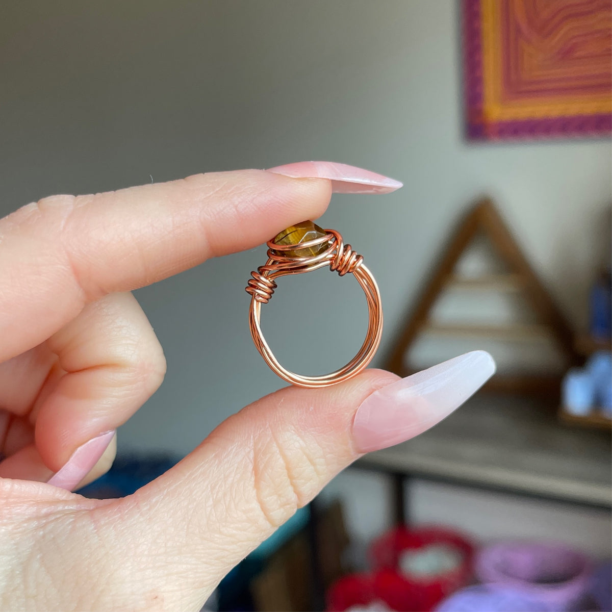 Faceted Tiger’s Eye Wire Wrapped Ring – Cosmic Geology Crystals